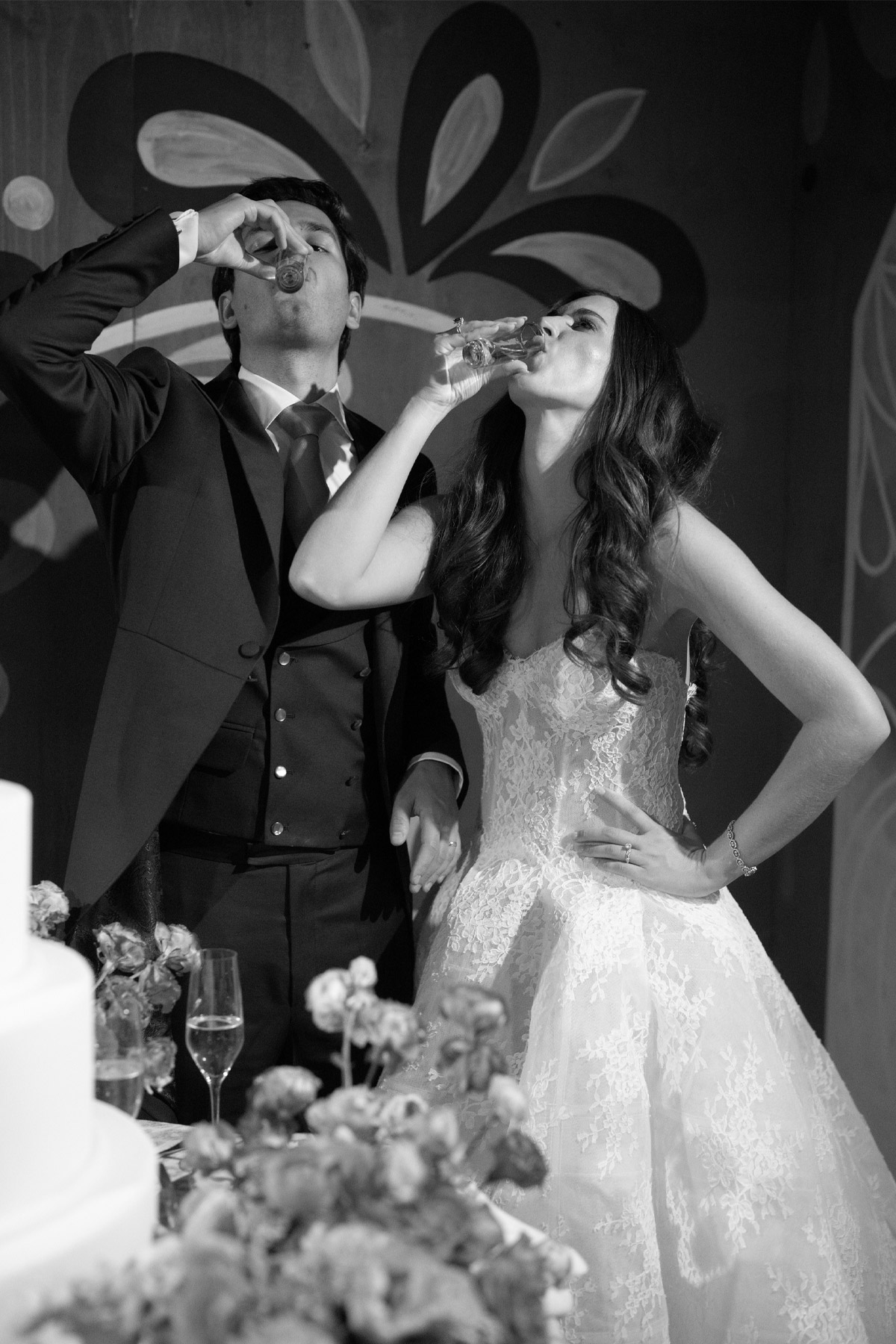 Elizabeth-Worrall-and-Juan-Antonio-Solis-toasting-BW-VERT